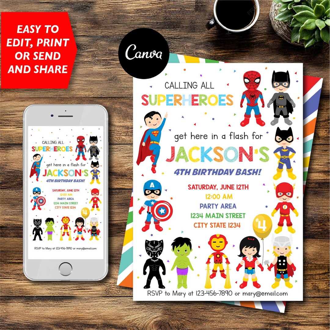 Superhero Birthday Invitation, Superheroes Party, Superheroes Birthday ...