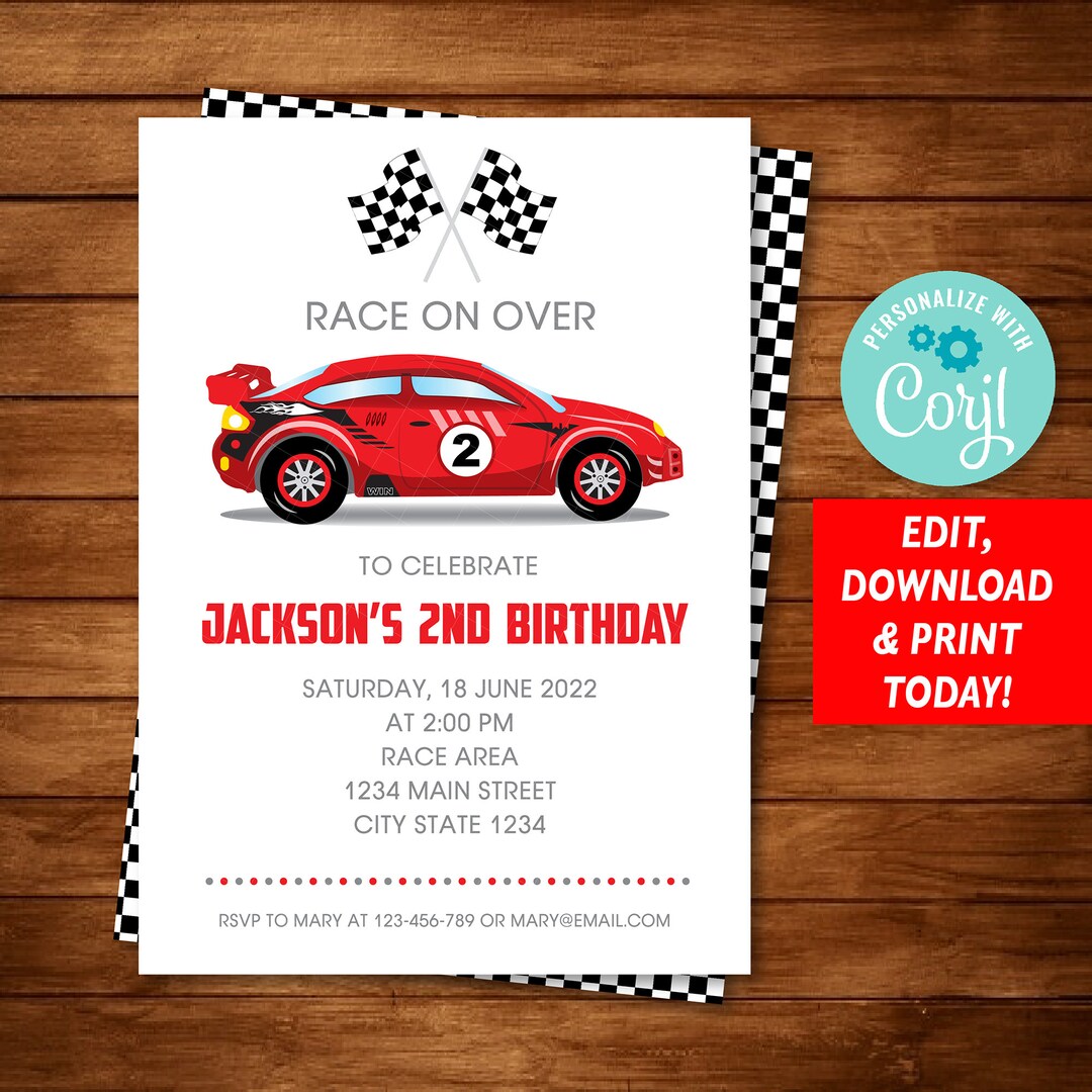 Editable Race Car Birthday Invitation Racing Car Invitation - Etsy