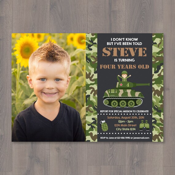 Army Birthday Invitation Tank Invitation Military Party | Etsy