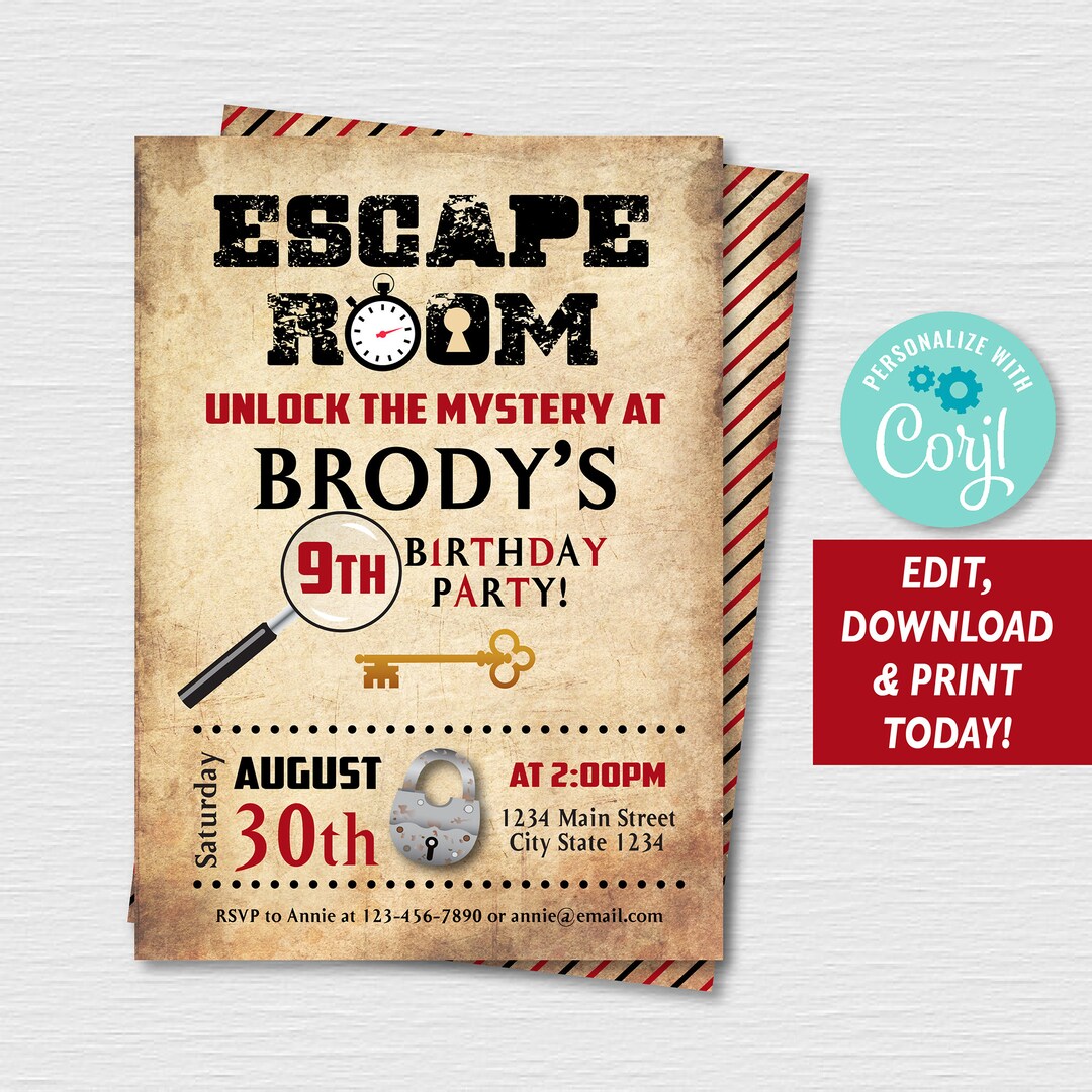 Editable Escape Room Invitation Escape Room Birthday Escape - Etsy