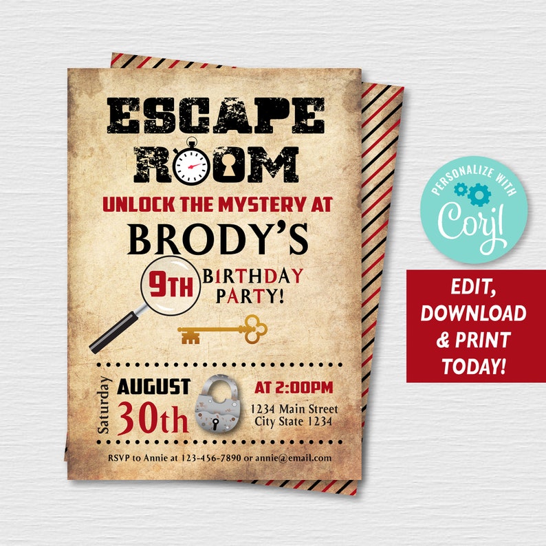 Editable Escape Room Invitation Escape Room Birthday Escape - Etsy
