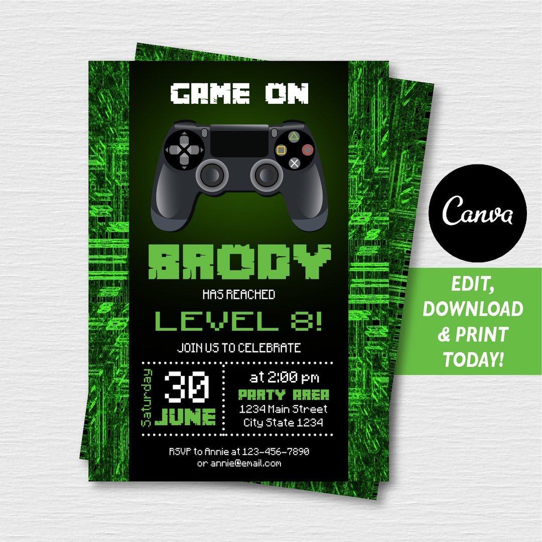 EDITABLE, Video Game Invitation, Video Game Birthday, Video Game Invite ...