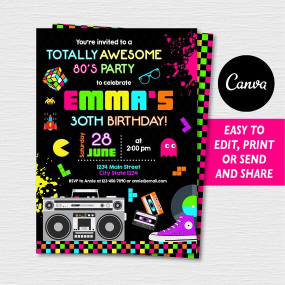Eighties Party Invitation Templates 40th Birthday 80's Party