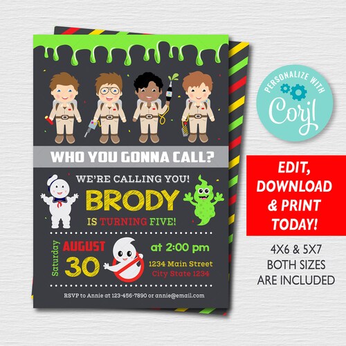 Ghostbusters Printable Birthday Invitation Personalized for - Etsy Canada