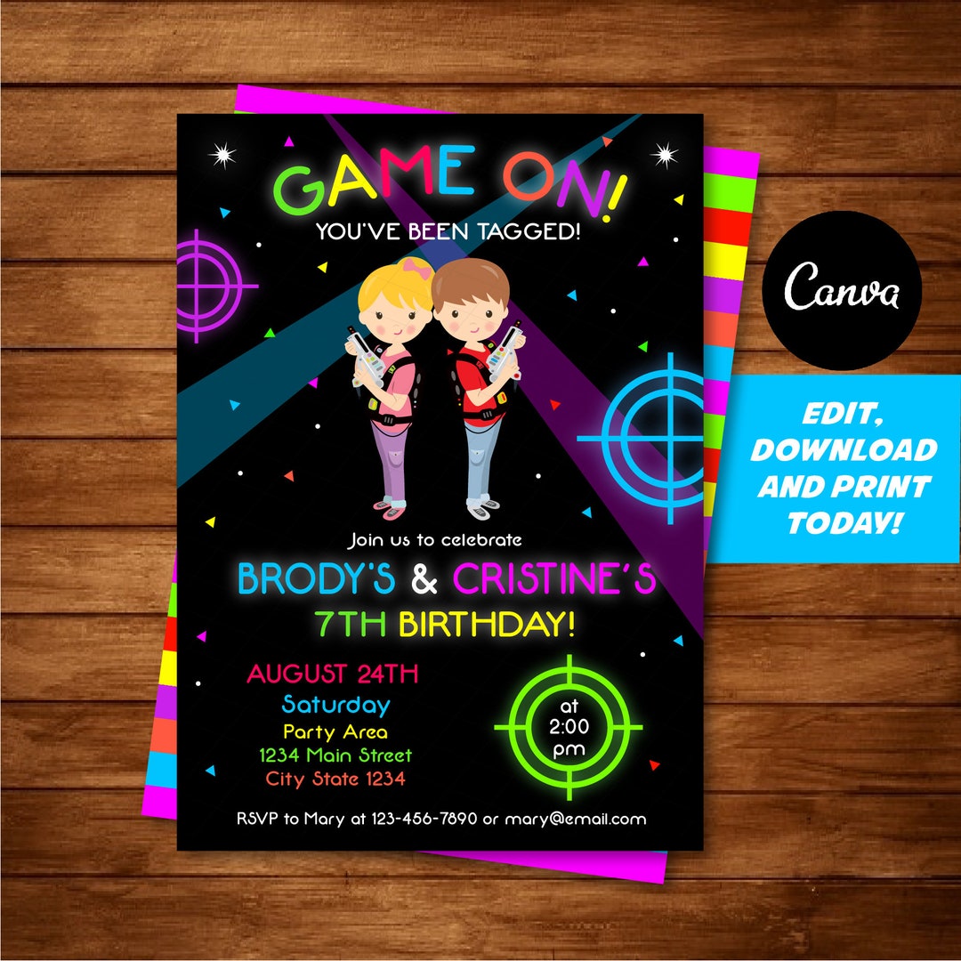 EDITABLE, Laser Tag Birthday Invitation, Laser Tag Twins Party, Laser ...