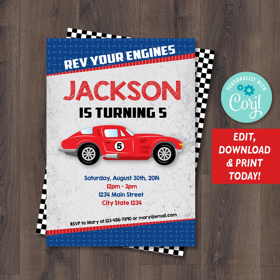 Editable Race Car Birthday Invitation Racing Car Invitation - Etsy Canada