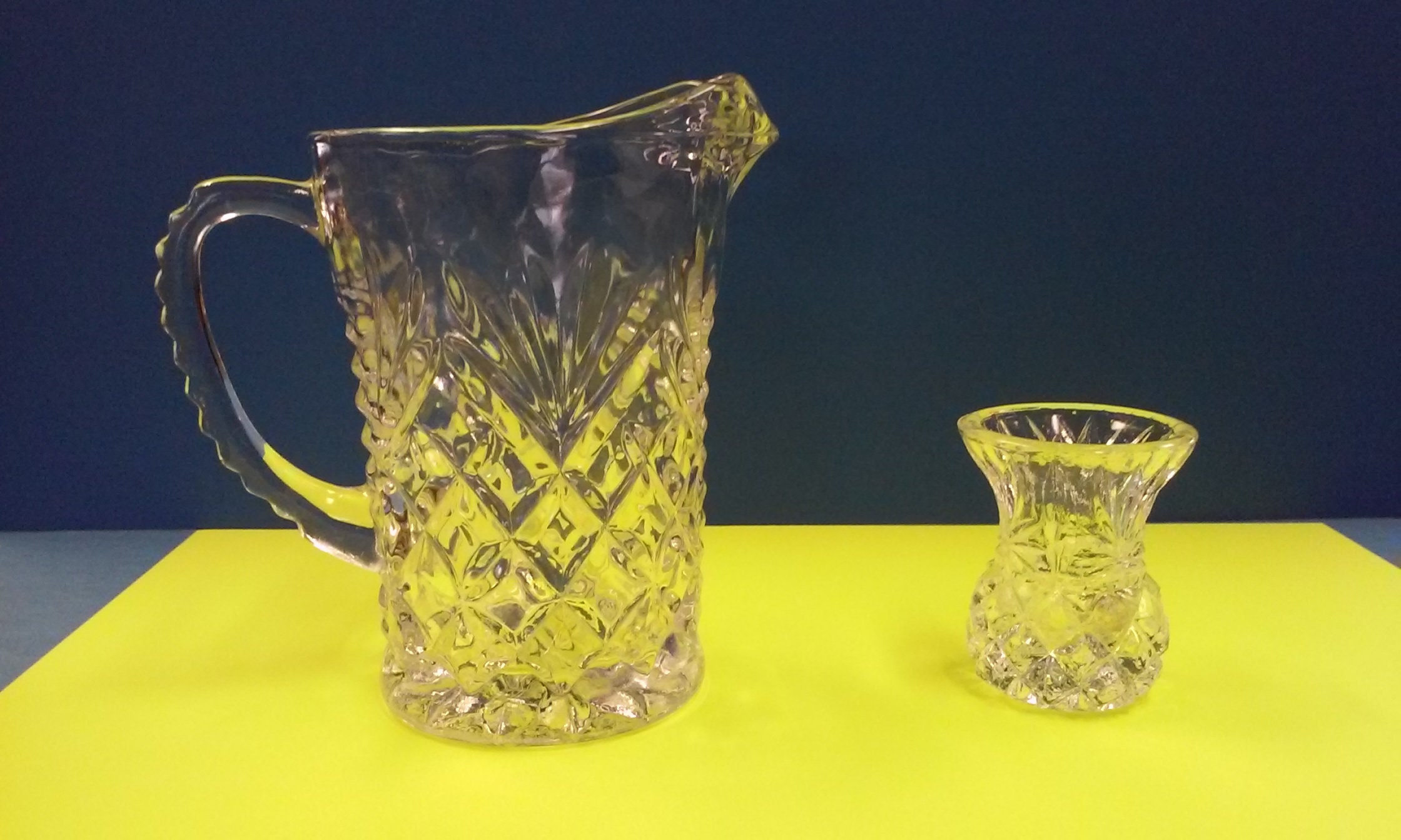 Matching Cut Glass Pitcher & Toothpick Holder - Etsy