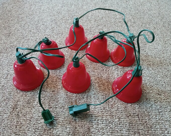 Vintage Christmas Bells Illuminated Electric Light String Set Red Hard ...