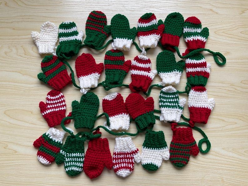Handmade Crochet Miniature Mittens Advent Garland - Etsy