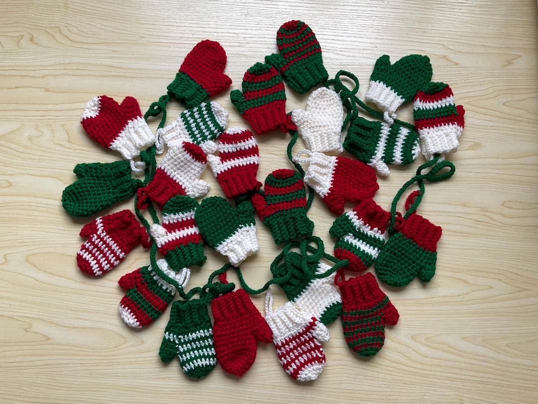 Handmade Crochet Miniature Mittens Advent Garland - Etsy