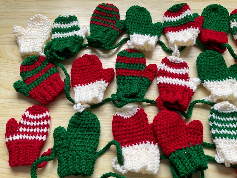 Handmade Crochet Miniature Mittens Advent Garland - Etsy