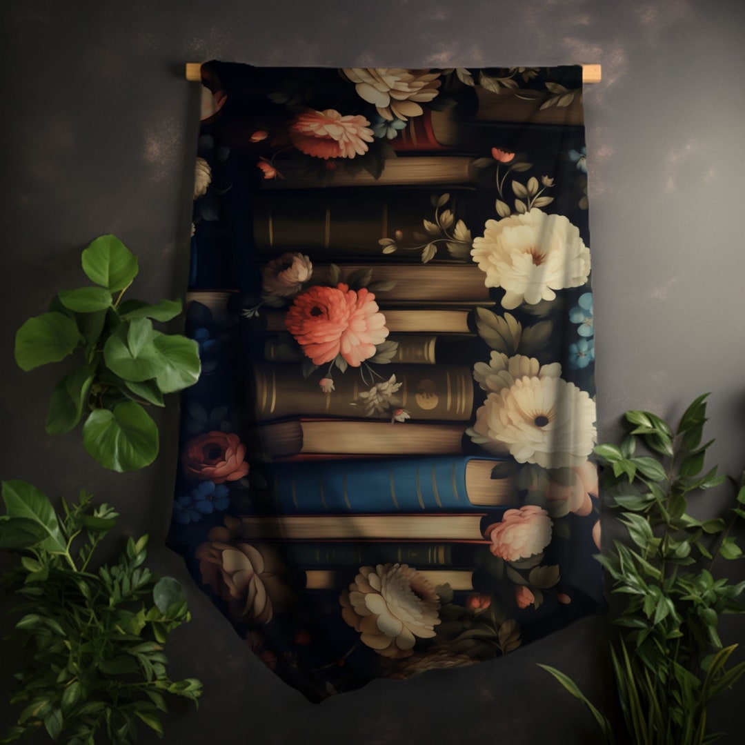 Books and Flowers Plush Blanket, Home Reading Nook Throw, Book Lover ...