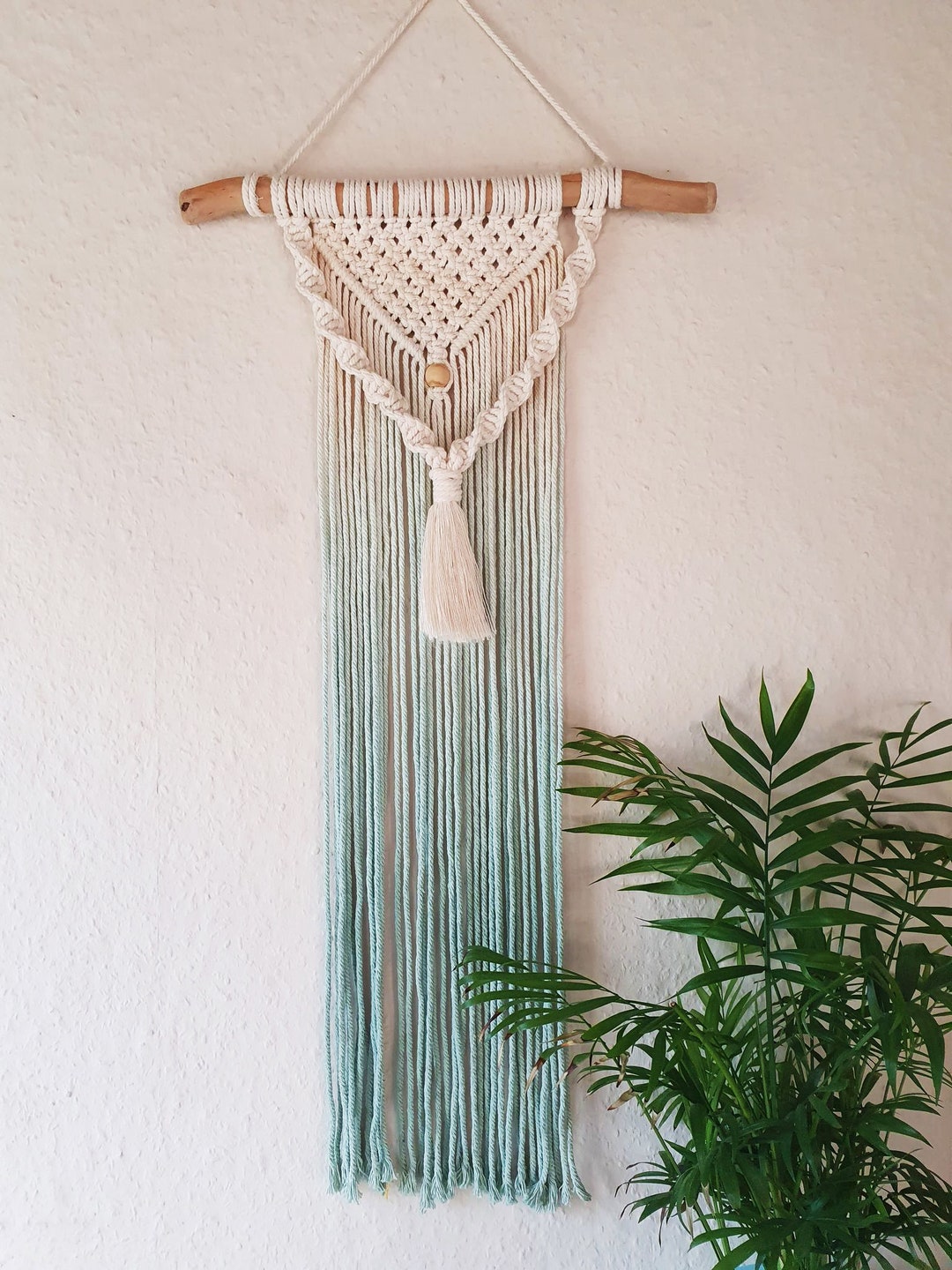 WATERFALL: Macrame Wall Hanging With Pink or Green Dip Dye. Width 35cm ...