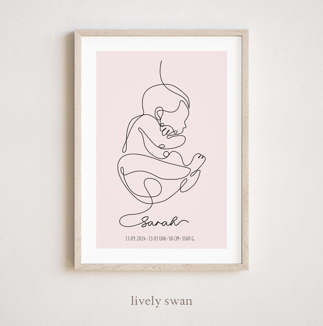 Birth Poster, Baby, Birth Chart, Birth Data Poster One Line Art, Birth ...