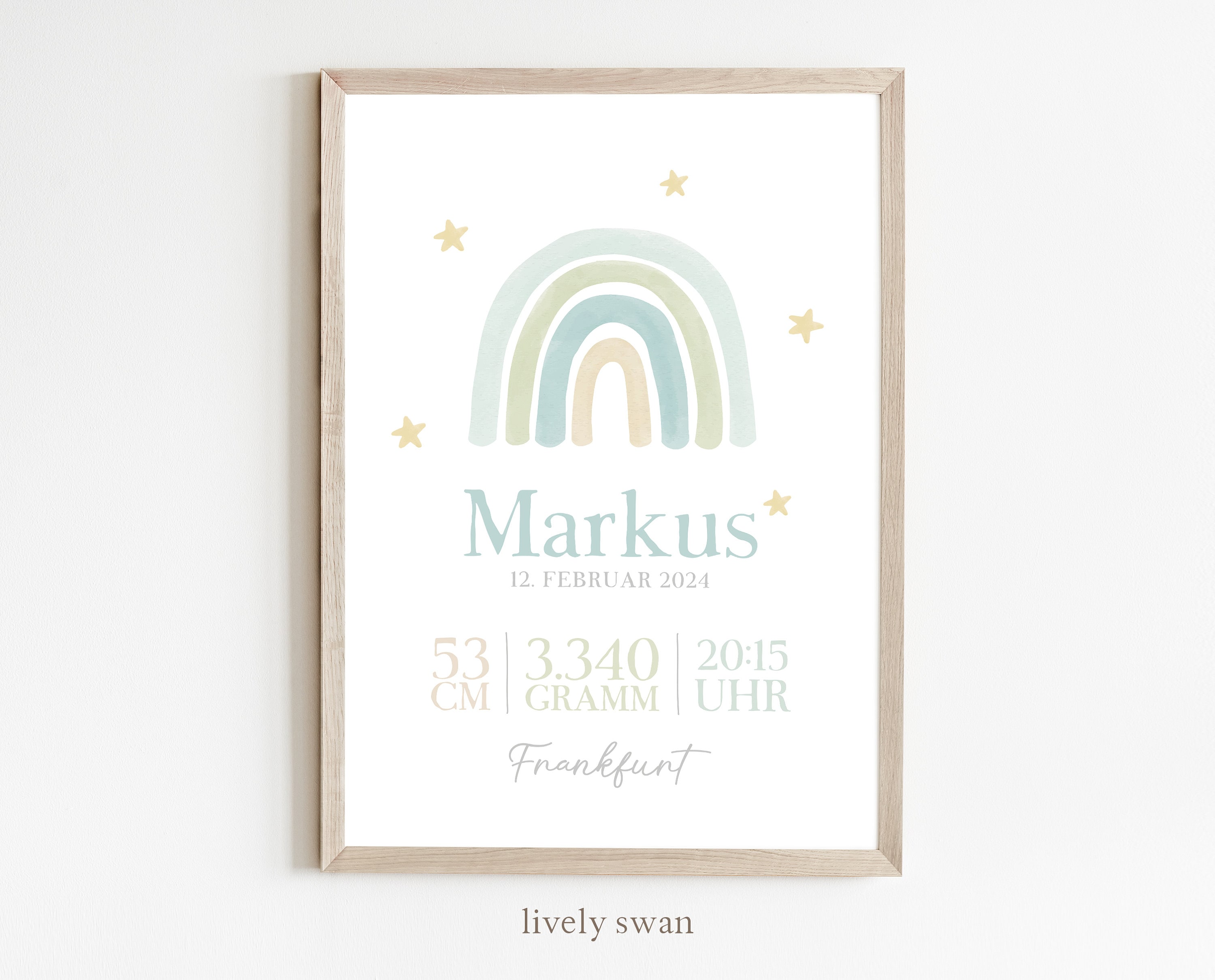 Birth Poster Rainbow, Birth Chart, Birth Data Poster Rainbow, Birth ...