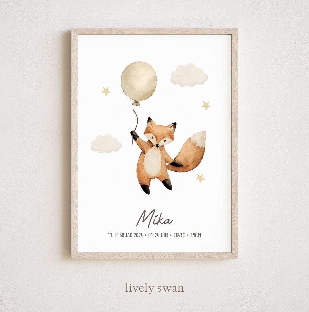 Birth Poster, Birth Chart, Fox, Birth Date Poster, Birth Announcement ...