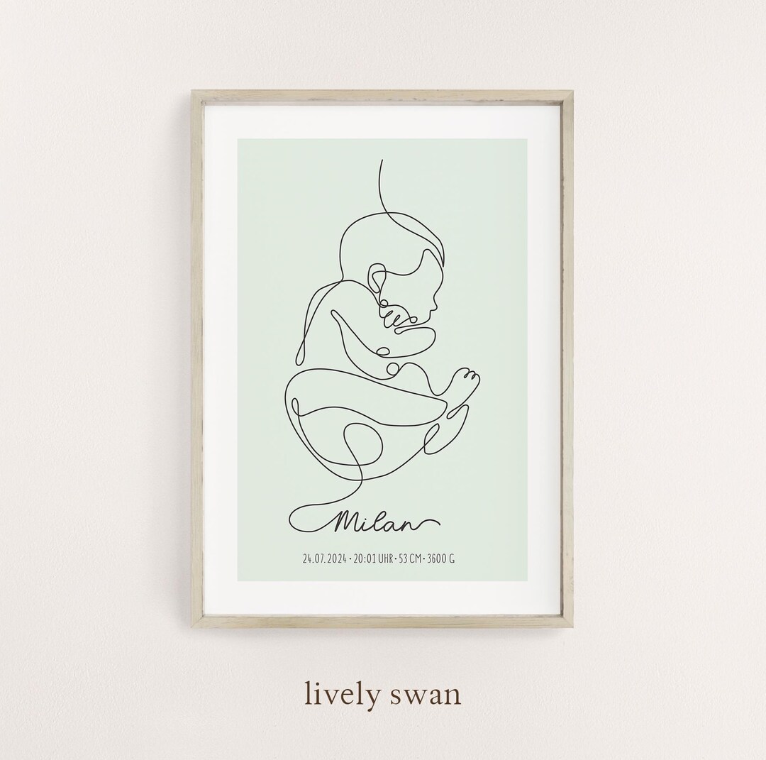 Birth Poster, Baby, Birth Chart, Birth Data Poster One Line Art, Birth ...