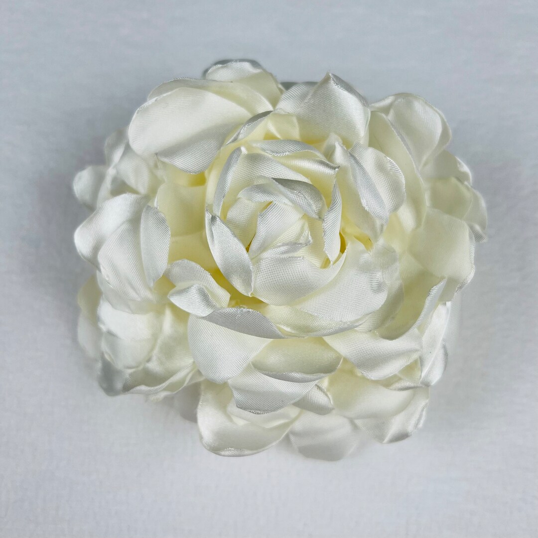Large White Fabric Flower Brooch, Satin Pin Rose, off White Flower Gift ...