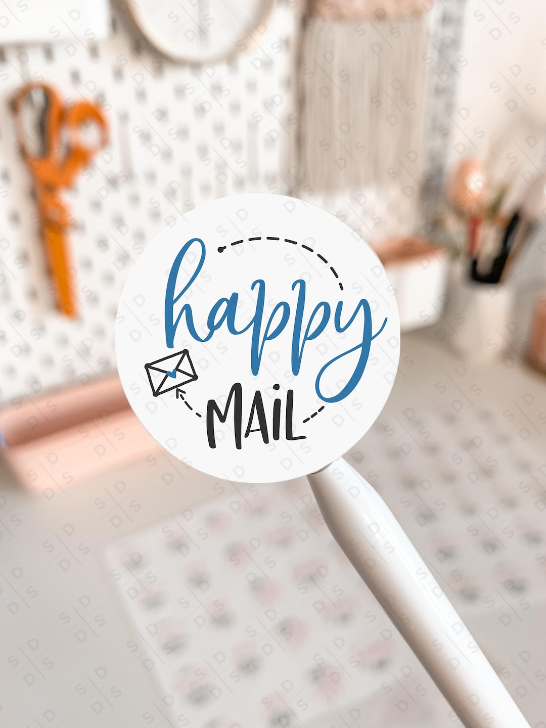 Blue - Happy Mail - Round Stickers Seals - Cricut Cameo Avery Print Cut ...
