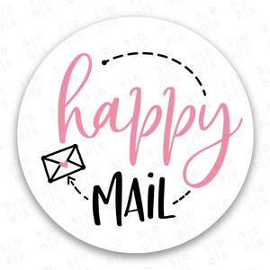 Pink - Happy Mail - Round Stickers Seals - Cricut Cameo Avery Print Cut ...