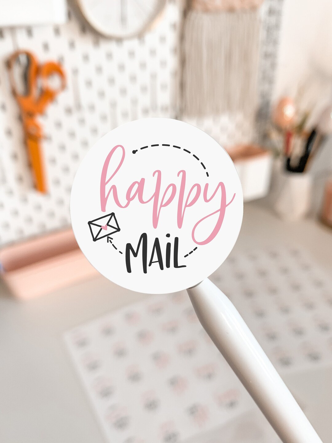 Pink Happy Mail Round Stickers Seals Cricut Cameo Avery Print Cut ...