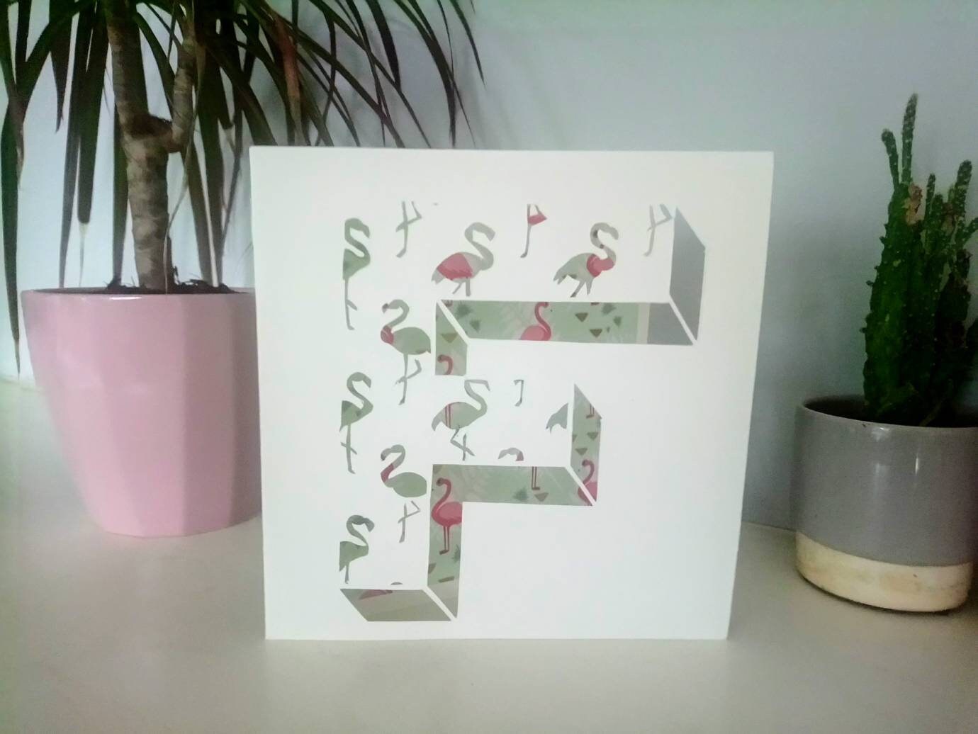 Personalised Paper Cut Flamingo Letter T Card Hand Cut Greeting