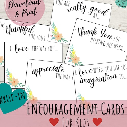 PRINTABLE Notes for Kids Write-in Encouragement Cards - Etsy