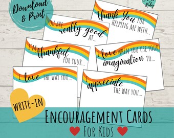 PRINTABLE Notes for Kids Write-in Encouragement Cards | Etsy