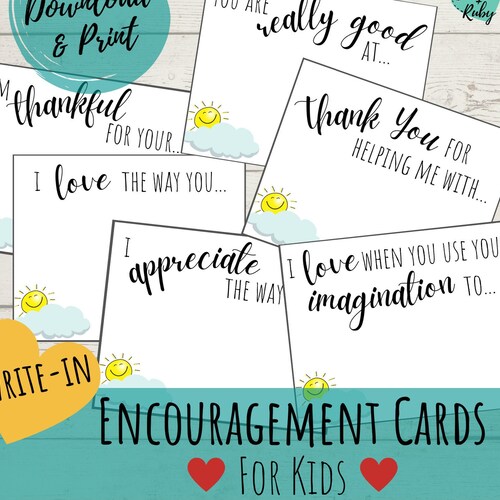 PRINTABLE Notes for Kids Write-in Encouragement Cards - Etsy