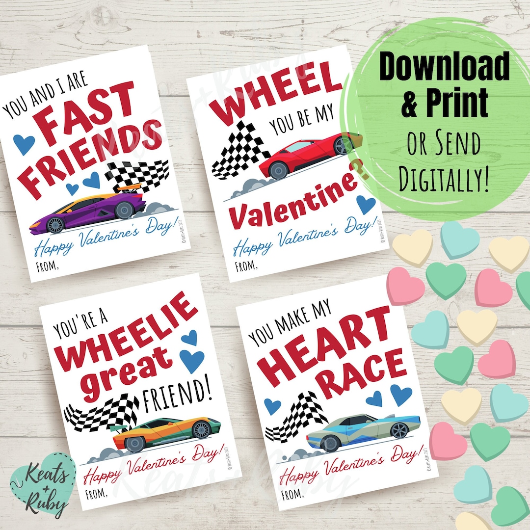Racing Valentine's Day Cards for Kids Racecar Valentines, Cars ...