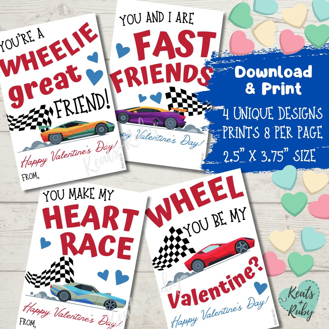 Racing Valentine's Day Cards for Kids Racecar Valentines, Cars ...