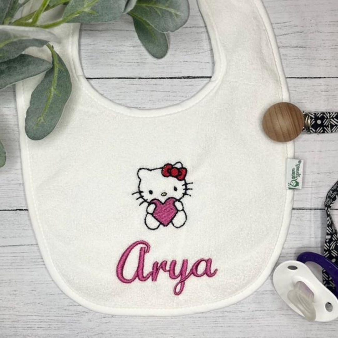 Hello Kitty With Heart Custom Embroidered Waterproof Baby Bib ...