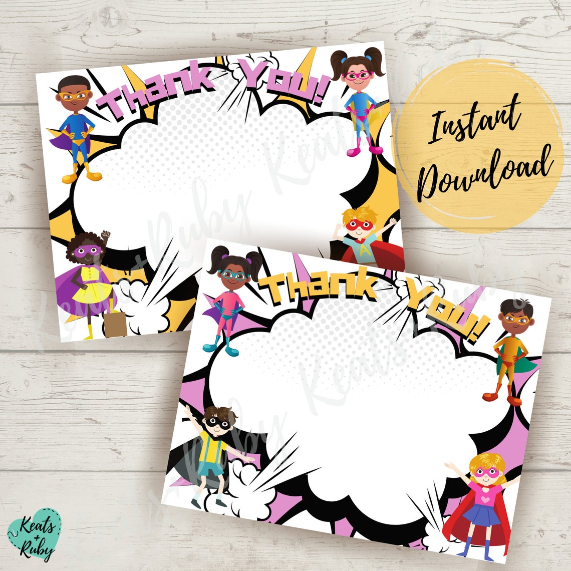 Superhero Thank You Notes Birthday Thank You Cards | Etsy