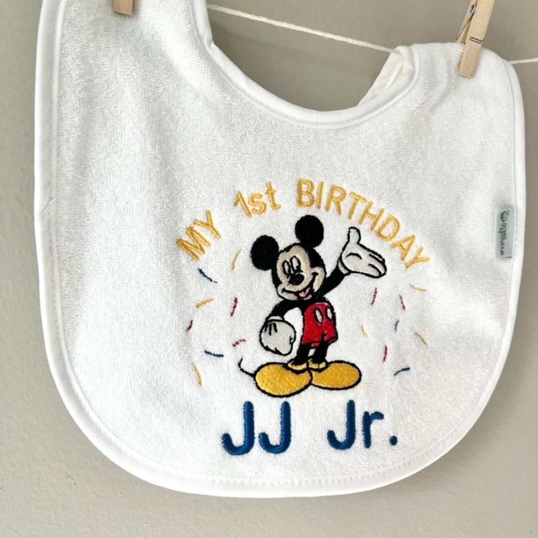 Mickey Mouse First Birthday Bib, Personalized Embroidered Waterproof ...