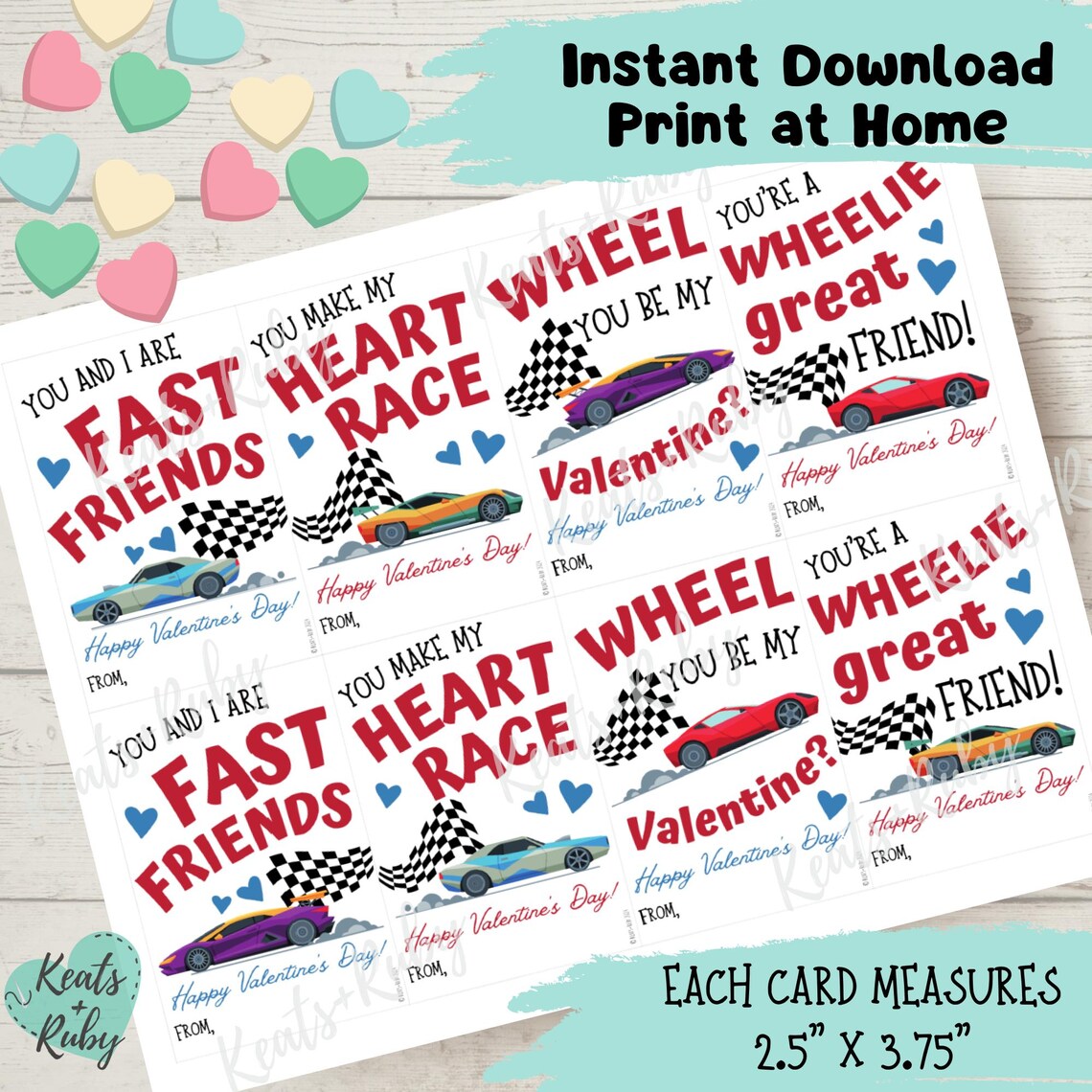 Racing Valentine's Day Cards for Kids | Racecar Valentines, Cars ...