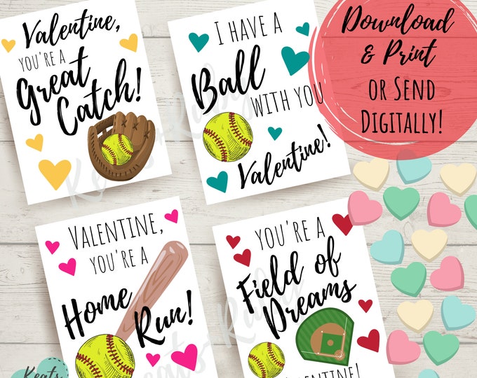 Softball Valentine's Day Cards for Kids | Softball Valentines, Girls ...