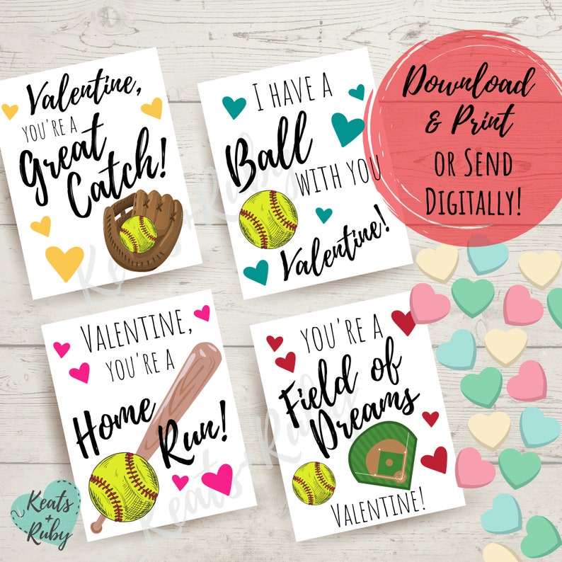 Softball Valentine's Day Cards for Kids Softball - Etsy