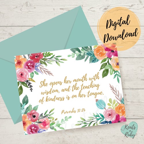 PRINTABLE Scripture Card-proverbs 31:26 Bible Verse Card for - Etsy