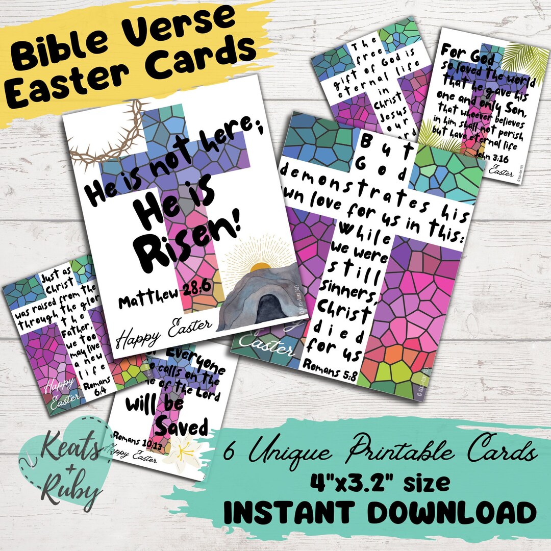 Printable Easter Cards | Stained Glass - 6 Unique Bible Verse Cards ...