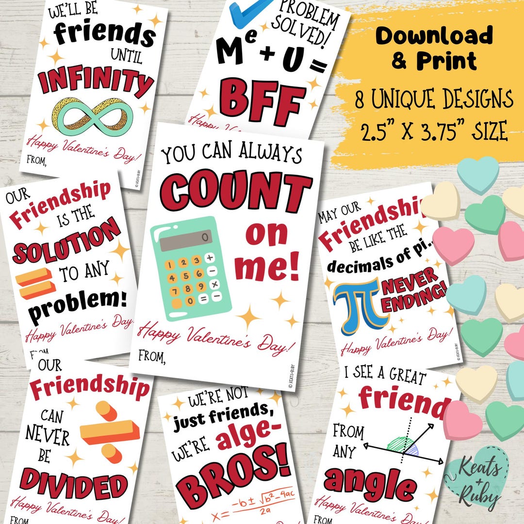 Math Puns Valentine's Day Cards for Kids -8 Unique Designs | Alge-bros ...