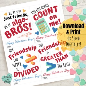 Math Puns Valentine's Day Cards for Kids Alge-bros, Greater Than, Math ...