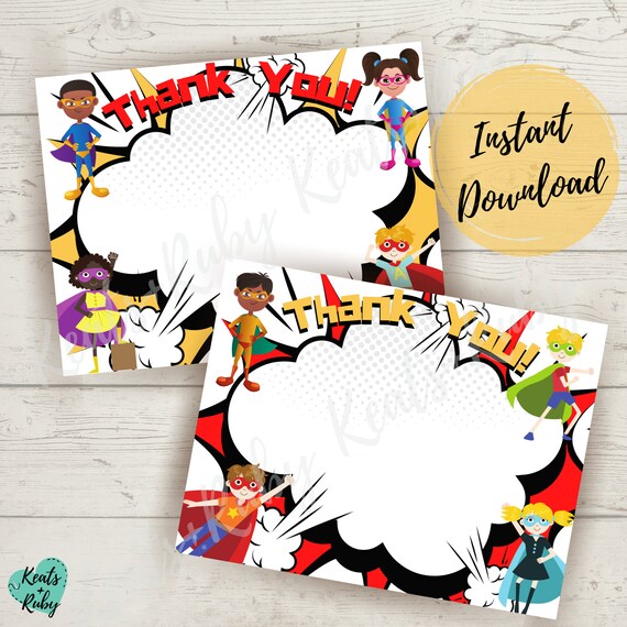 Superhero Thank You Notes Birthday Thank You Cards | Etsy