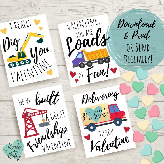 Valentine's Day Cards for Kids Construction Valentine | Etsy