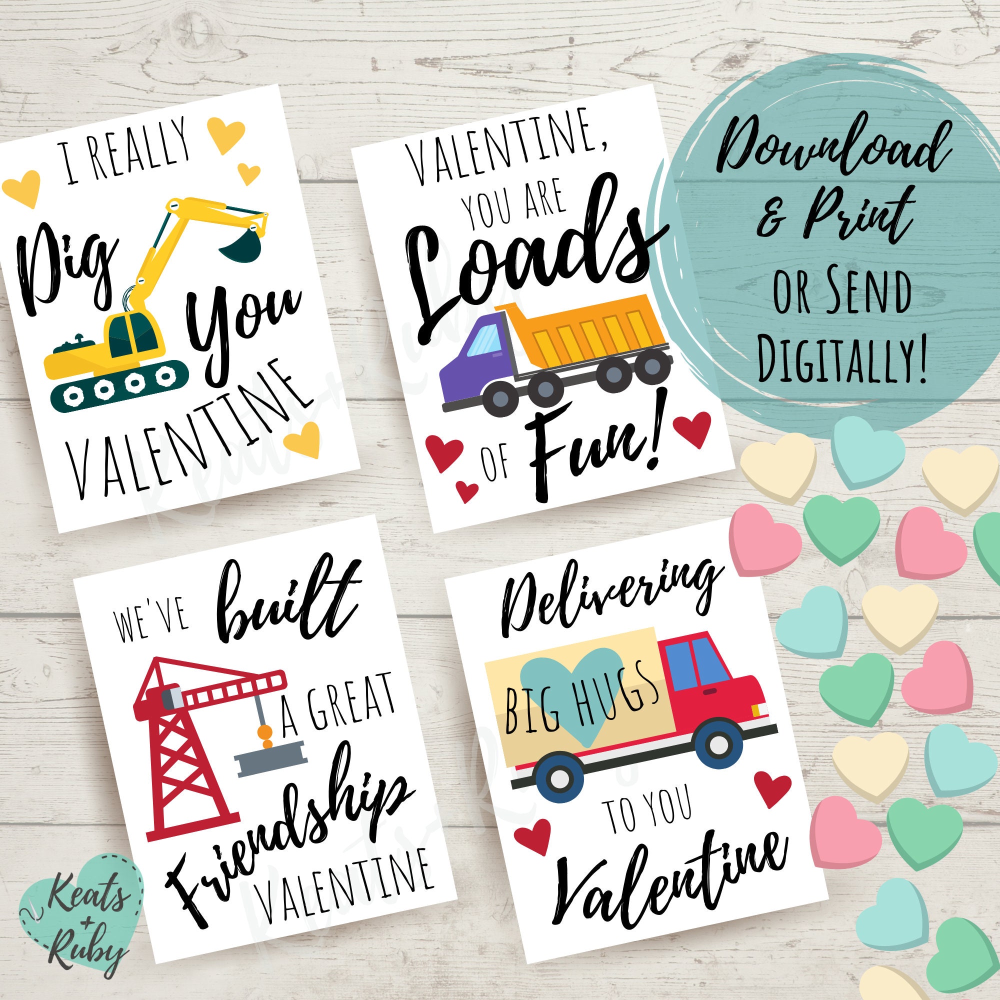 Valentine's Day Cards for Kids Construction Valentine | Etsy