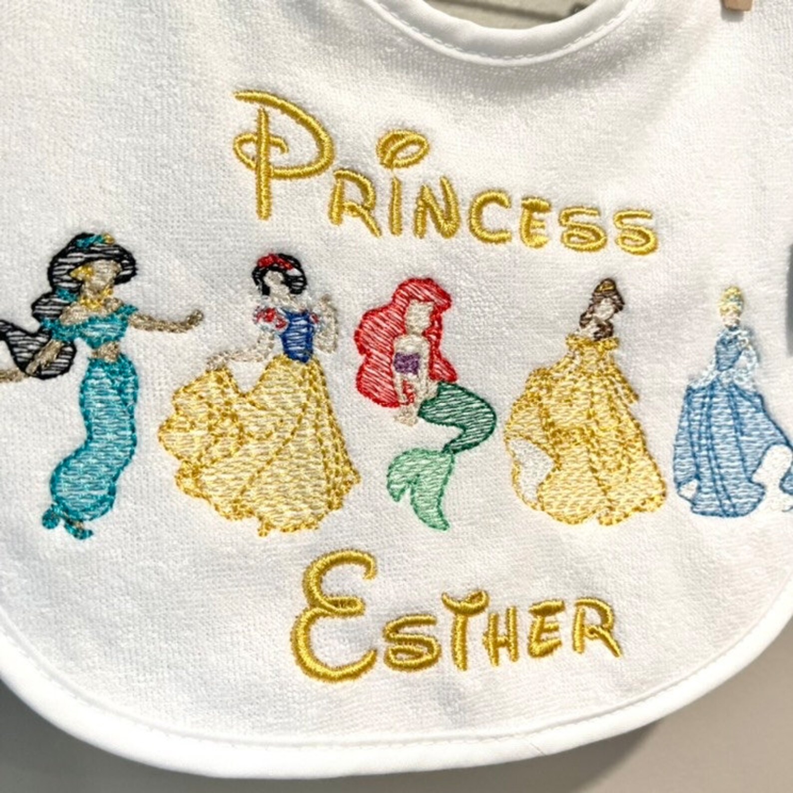 5 Disney Princesses Embroidered Waterproof Baby Bib, First Disney Trip ...