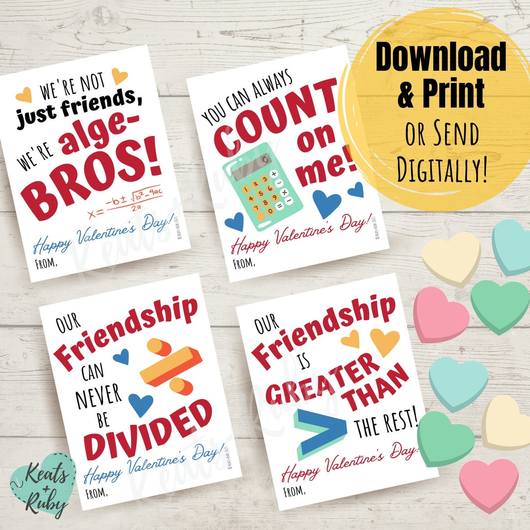 Math Puns Valentine's Day Cards for Kids Alge-bros - Etsy
