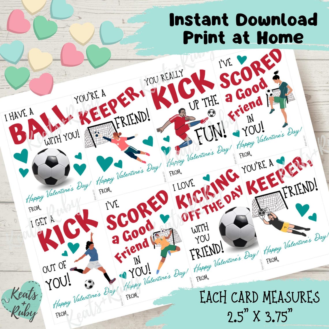 Soccer Valentine's Day Cards for Kids - 8 Unique Designs - Boy & Girl ...