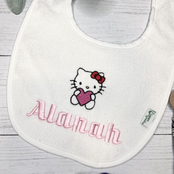 Hello Kitty With Heart Custom Embroidered Waterproof Baby Bib ...