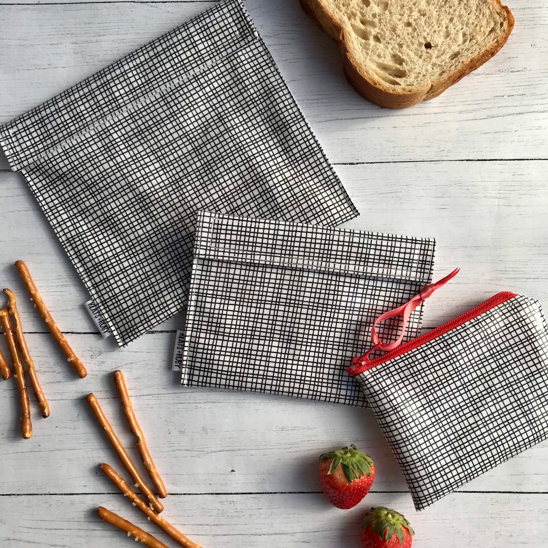 Black Hatch Reusable Snack Bags: Waterproof Laminated Cotton Zipper ...