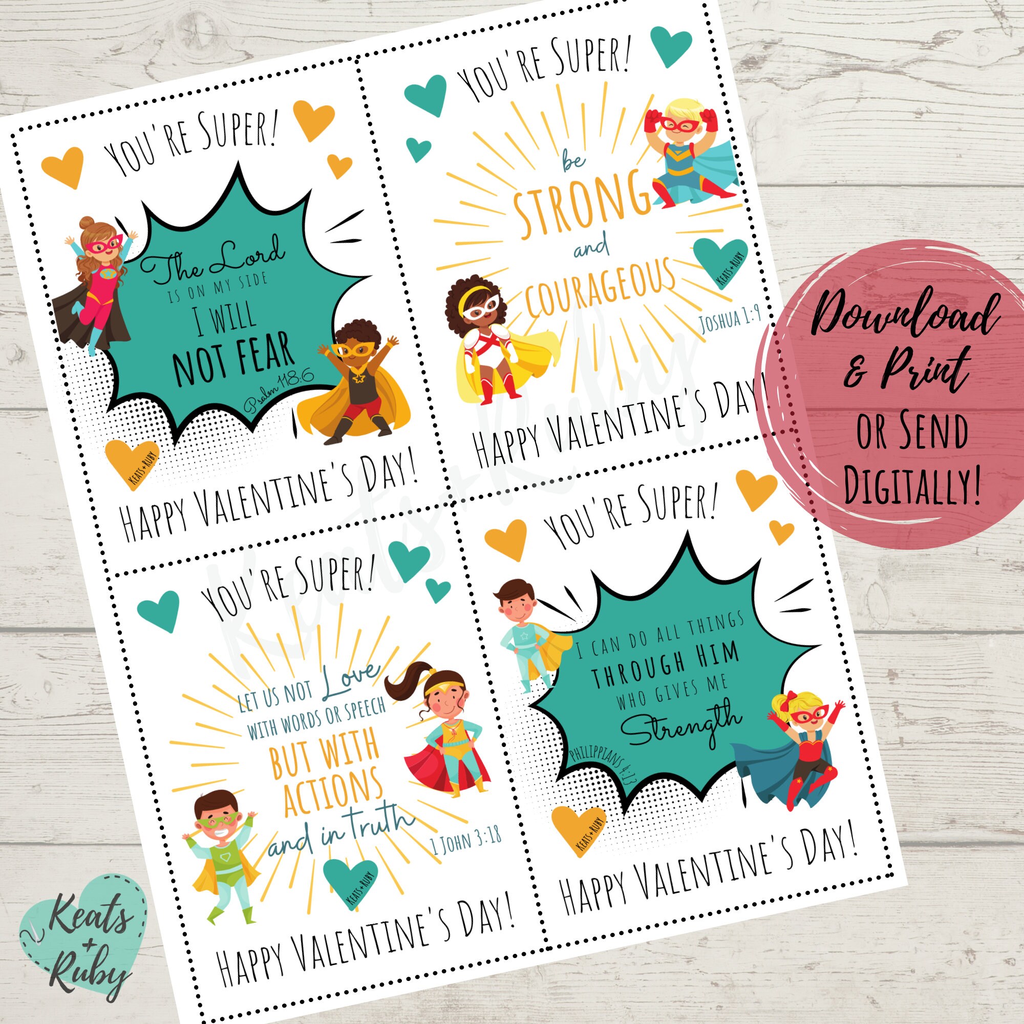 Superhero Valentine's Day Cards for Kids Bible Verse | Etsy